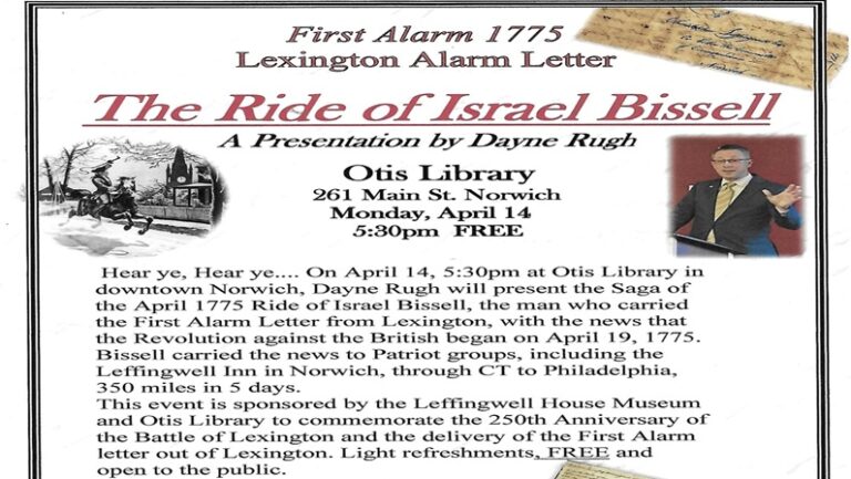 The April 1775 Ride of Israel Bissell at Otis Library ...